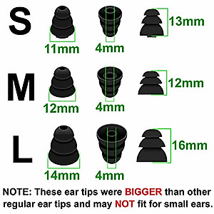 A-Focus 9 Pairs Noise Isolation Triple Three Flange Ear Tips Buds Plugs Gels Bud with 4mm Inner Hole for Inside Diameter 4mm-4.8mm Earbuds in-Ear Earphones, S/M/L Black White