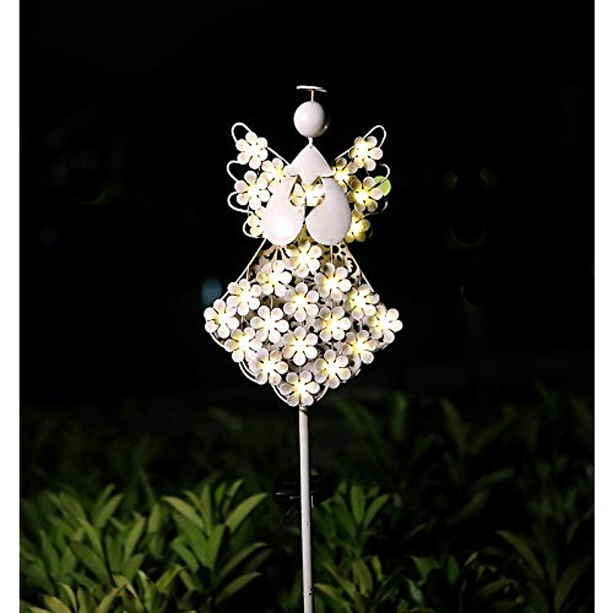 WSgift Solar White Angel Garden Stake Lights Metal Hydrangea Angel Stake Memorial Gift w/ 27 Solar LEDs Solar Angel Lights Perfect as Angel Remembrance Gifts & Sympathy Gifts (7.7" W x 40.5" H)
