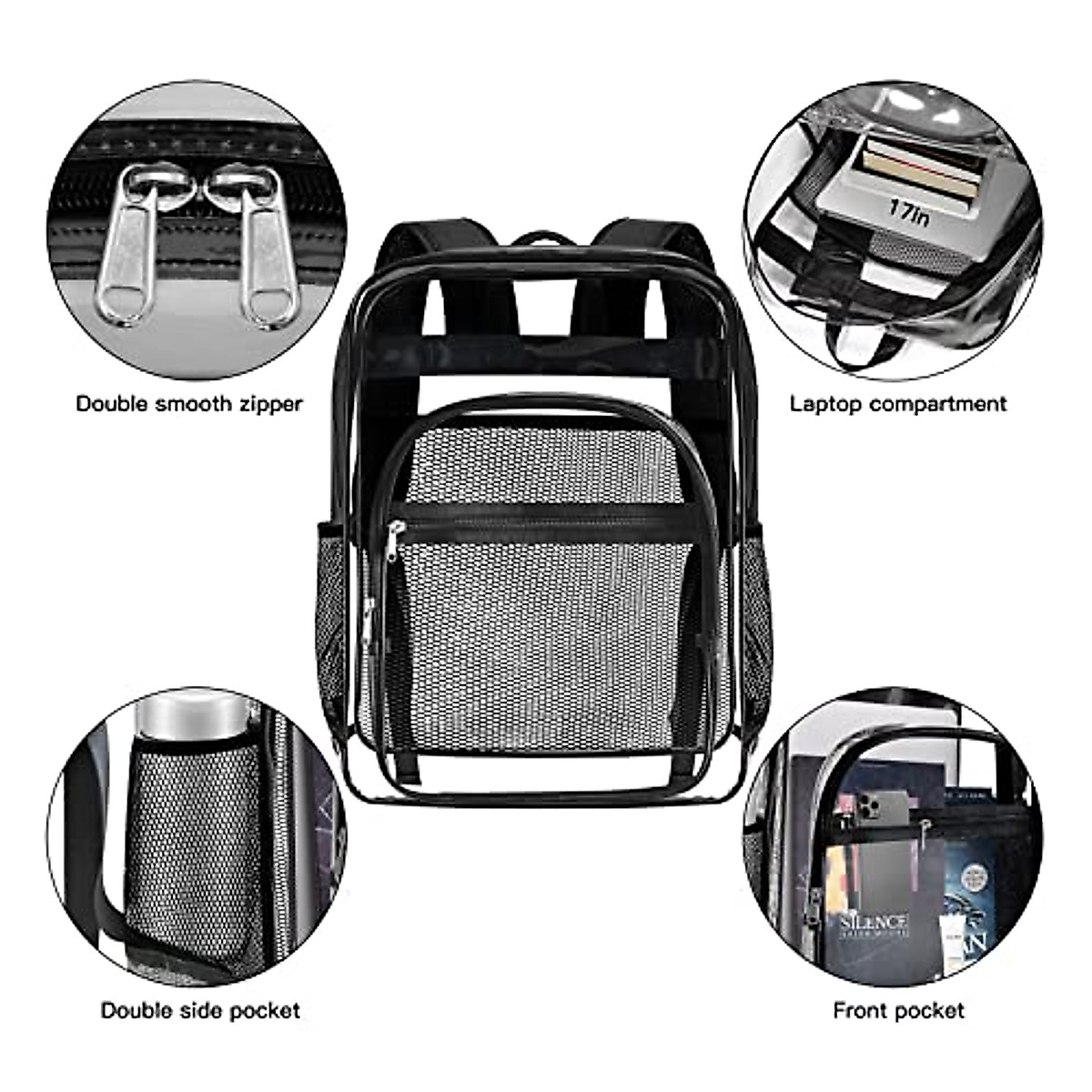 Clear Backpack Large Backpack Heavy Duty Sturdy Shape Transparent Backpack (C-Clear)