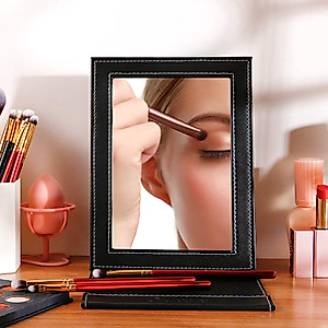 DUcare Folding Mirror Portable Travel PU Portable Adjustable Rectangular Ultrathin Vanity Mirror with Stand, for Travel, Camping,Home
