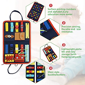 Busy Board for Toddlers Age 1-6, Montessori Early Education Activity Toddler Toys for Basic Skills Learning,Dress and Alphabet Spell Cognition, Bag Designed Enlighten Toy for Infants, Boys and Girls