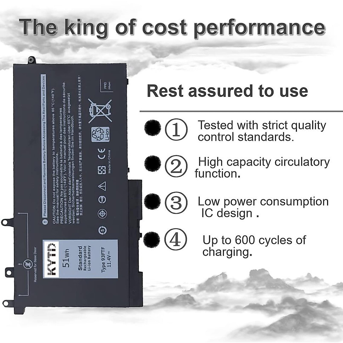 KYTD 93FTF Laptop Battery Compatible with Dell Precision 15 3520 3530 Latitude E5280 E5480 E5580 E5490 E5590 E5480 E5290 E5591 E5491 Series D4CMT 4YFVG 83XPC DJWGP DV9NT 451-BBZT [11.4V/51WH]