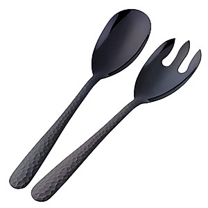 Bisda Salad Spoon and Fork Set, 12 Inch Stainless Steel Salad Server, Black Serving Utensils, Dishwasher Safe, Pack of 2