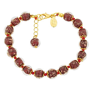 Glass Of Venice Murano Glass Bracelet Italian Red Sommerso Sparkling Beads Handmade Blown Glass - Murano Glass Bracelets for Women