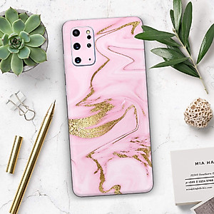 DesignSkinz Rose Pink Marble & Digital Gold Frosted Foil V16 Protective Vinyl Decal Wrap Skin Cover Compatible with The Samsung Galaxy S20 (Screen Trim & Back Glass Skin)