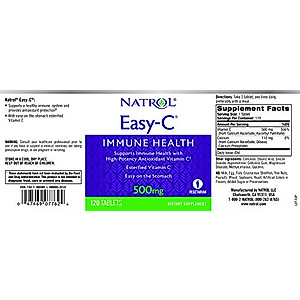 Natrol Easy-C Immune Health, Dietary Supplement, Supports Immune Health with High-Potency Antioxidant Vitamin C, Tablets, 500 mg, 120 Count