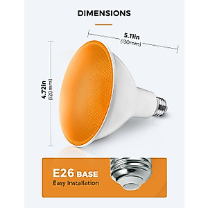 LOHAS Orange Flood Light Bulbs, PAR38 LED Flood Light Outdoor 100W Equivalent, 15 Watt Colored Porch Light Bulb, E26 Base Ideal for Home Lighting, Holiday, Party Decoration, 2 Pack