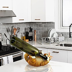 World of Wonders Orange Tabby Cat Decorative Wine Bottle Holder | Wine Bottle Holder for Cabinet | Cat Mom Wine Accessories | Cat Statues Resin Table Top Wine Holders - 9"