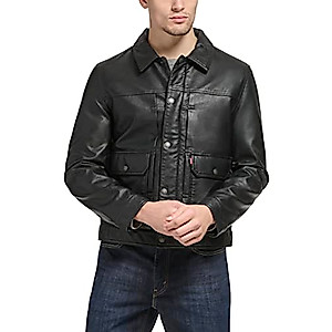 Levi's Men's Lightweight Trucker Shirt Jacket, Black Faux Leather