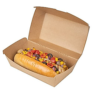 Bio Tek 6.7 x 3.5 x 3.5 Inch Clamshell Food Containers, 100 Disposable Sandwich Containers - Hinged Lid, Tab-Lock Closure, Kraft Paper Hot Dog Containers, Recyclable, Greaseproof