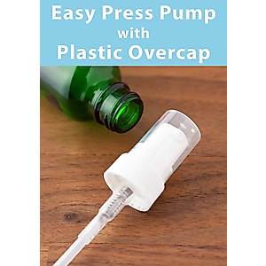 JUVITUS 1 oz / 30 ml Green Glass Boston Round Bottle with White Treatment Pump (24 pack) + Funnel