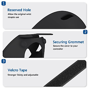Geekria Touch Controller Grip Cover Compatible with Meta Q2, VR Anti-Throw Handle Grip Silicone Sleeve with Adjustable Hand Strap, Controller Caps (Black)