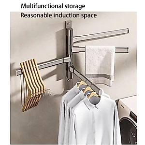 4-pole 180 ° rotatable towel bar, aluminum alloy swing arm Bath Towel Bars bathroom towel rack, swing hook towel rack storage rack, bathroom wall mounted towel storage rack, Silver gray