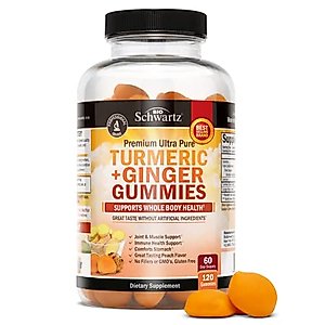 Turmeric Curcumin Ginger Gummies - 120 Count (60 Day Supply) - Natural Joint Support - Vegan Turmeric Gummy Supplement for Ultra High Absorption - Non-GMO - Made in The USA - Delicious Peach Flavor