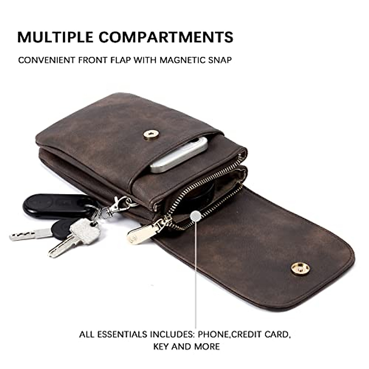 BOSTANTEN Leather Small Crossbody Bags for Women Designer Cell Phone Bag Wallet Purses Adjustable Strap Retro Coffee