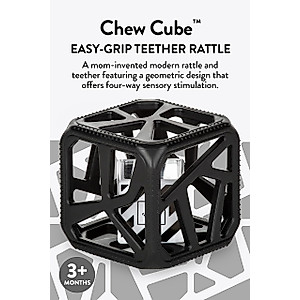 Malarkey Kids Silicone Teething Toys Chew Cube Baby Toy Activity Cube for New Born Babies Toys Rattle Teether Four Way Sensory Stimulation (Easy Grip, BPA Free Non Toxic, Black, Pack of 1)
