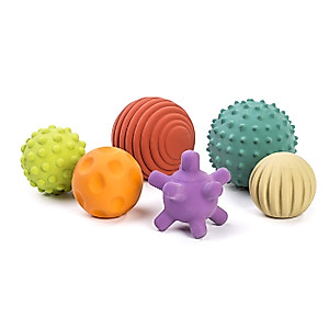 Miniland 6 Sensory Balls, Babies Birth to Toddlers Age 4, Natural Rubber Latex, Soft Teething Toys, Easy Grip Play, Textured, Colors Multi-Sensory Stimulation, Motor Skill Development