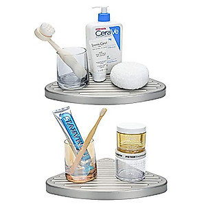 Labcosi Stainless Steel Bathroom Corner Shelves Wall-Mounted, 2-Pack Adhesive Rustproof Shower Shelves-Brushed Silver