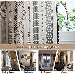 ColorBird Geometric Semi-Blackout Window Curtains 2 Panels Tribal Style Cotton Linen Darkening Curtains with Black Bordered Tassel Rod Pocket Window Drapes for Living Bedroom, 59W x 84L Inch, 1 Pair