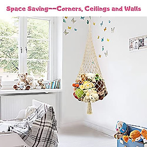 LAT LEE AND TOWN Stuffed Animal Net or Hammock Hanging Toy Net Stuff Animal Storage Hammock Organizer for Nursery Kids Room Bedroom Playroom (Beige)