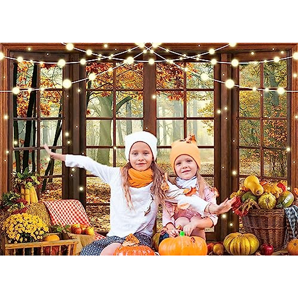 PGSWEER 7x5ft Fall Forest Window Backdrop Thanksgiving Autumn Photography Background Give Thanks Fall Family Party Photo Shoot Studio Prop