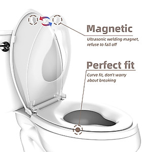 Toilet seat with toddler seat built in, Potty training toilet seat, Magnetic kids toilet seat, Fits both adult and child, Slow-Close, Toddler toilet seat attachment, ELONGATED, Heavy Duty,White(18.5”)