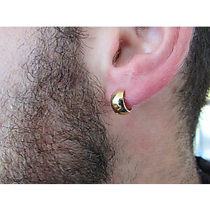 Tiny 14K Gold Wide Hinged Huggie Hoop Earrings .40 in (10mm) (6mm Wide) (Yellow Gold)