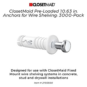 ClosetMaid 21955 Pre-Loaded 10.63-Inch Anchors for Wire Shelving, 3000-Pack, White
