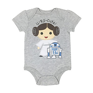 STAR WARS C-3PO Princess Leia Chewbacca R2 D2 Newborn Baby Girls Bodysuit and Romper Grey 0-3 Months