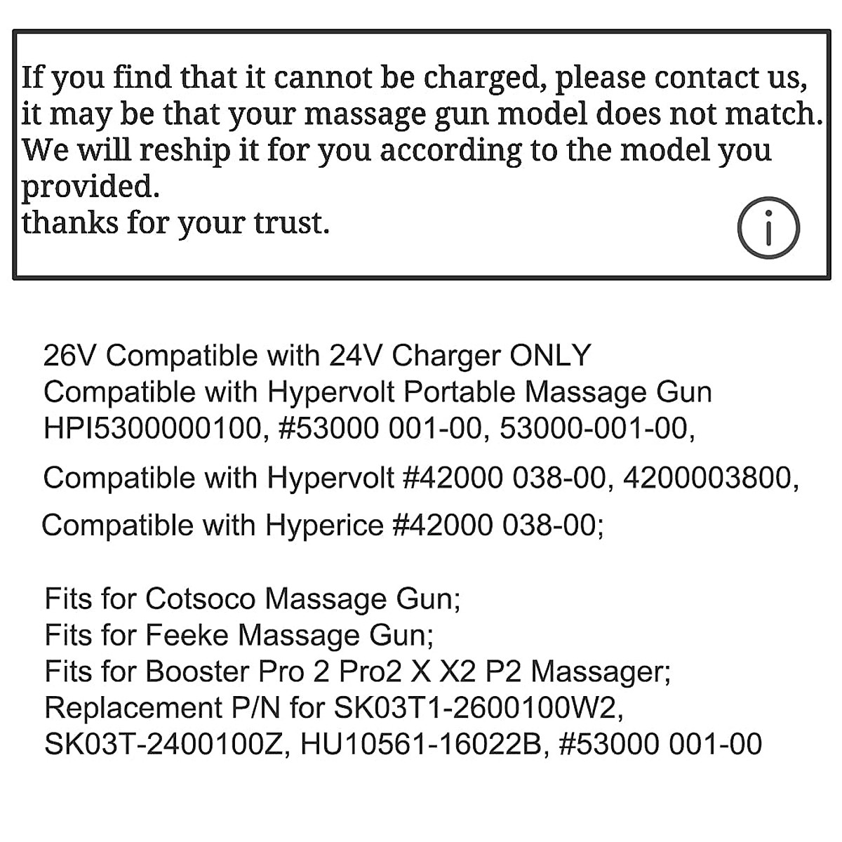 24V Power Cord for Hypervolt Massage Gun HPI5300000100 53000 001-00 Charger for Hyperice 42000 038-00 Battery AC/DC Adapter 6.0Ft Extra Long Replacement for SK03T-2400100Z Power Supply
