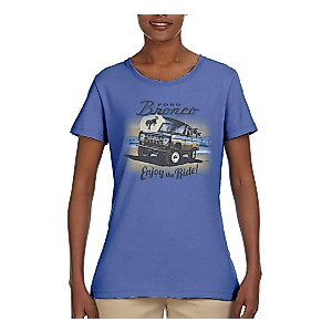 Classic Vintage Ford Bronco Enjoy The Ride Cars and Trucks Womens Graphic T-Shirt, Light Blue, Large