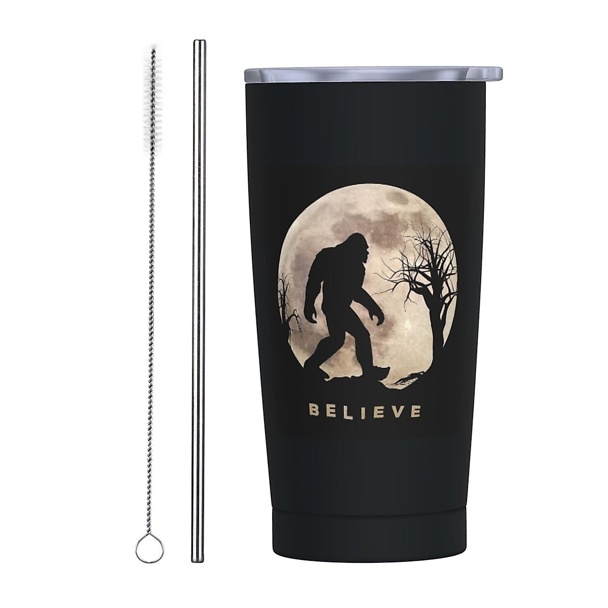 Funny Bigfoot Sasquatch Full Moon 20oz Tumbler Stainless Steel Vacuum Insulated Double Wall Travel Tumbler, Durable Insulated Coffee Mug, Thermal Cup With Lid and Straw for Hot & Cold Drinks