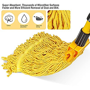 Gadhra Commercial Mop, Looped-End String Industrial Mop, Heavy Duty Mops with 2 String Mop Heads for Floor Cleaning, Blue/Yellow