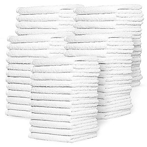 Zeppoli Wash Cloth Towels by Royal, 60-Pack, 100% Natural Cotton, 12 x 12, Soft and Absorbent, Machine Washable, White (60-Pack)