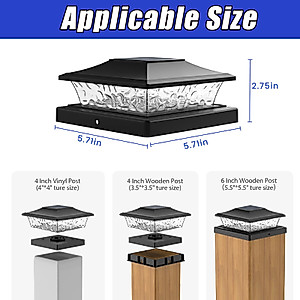 APONUO Deck Post Lights Solar Powered,6x6 Post Cap Solar Light 2 Color Mode Outdoor Waterproof for Fence Post Caps 4x4,6x6 Wood&4x4 5x5 Vinyl Deck Post Caps,Black,12 Pack