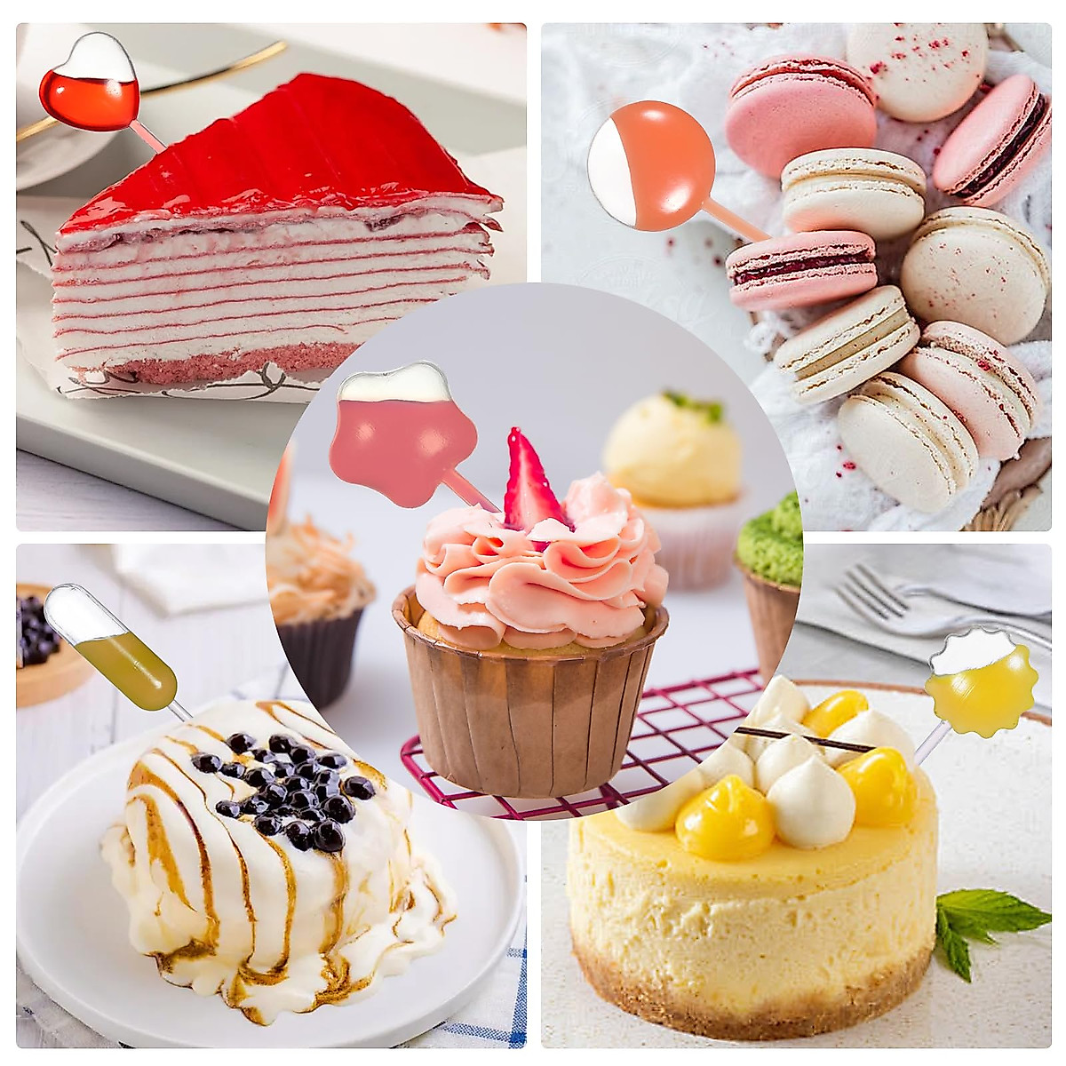 100 Piece Paper Cupcake and Jam Dropper Decoration Set, Plastic Eye Dropper, Dessert Pipette, Mini Chocolate Disposable Straw, Mini Ice Cream, Jam Pipette (Bar Shape)