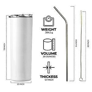 MODORATE Blank Sublimation Tumblers with Lids and Straws – 20 oz Straight Skinny Stainless Steel Tumbler with Shrink Wraps for DIY Sublimation – 4 Pcs Vacuum-Insulated White Tumblers