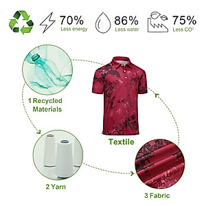 Mens Golf Shirts Print Polo Shirt Red Magenta M