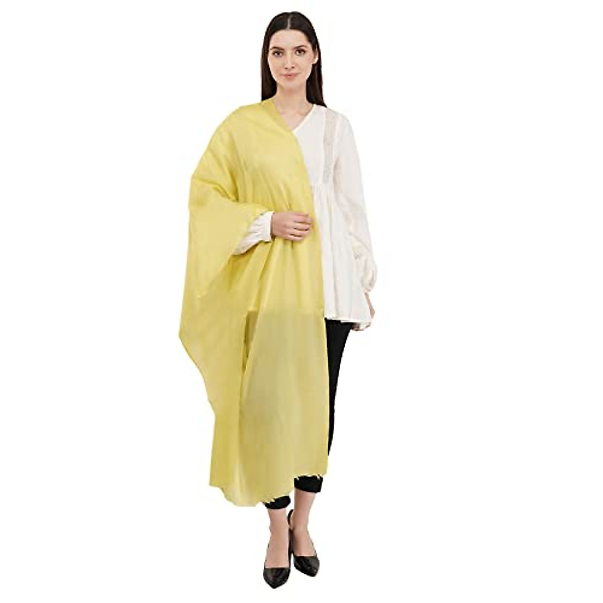 Womens Light weight Soft Cashmere Wrap Scarf Warm Solid Color Stole 100% Cashmere pure wool scarf, woven woollen stole (Yellow)