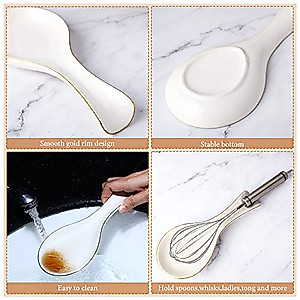 Ceramic Spoon Rest Spoon Holder Stovetop Spoon Holder for Kitchen Stove Coffee Bar Accessories (Basic Style, White, Gold)