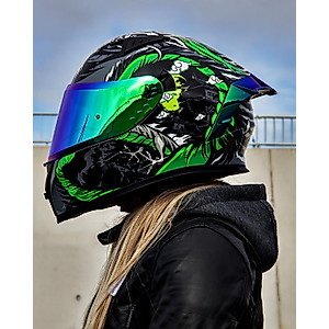 ILM Motorcycle Helmet Full Face with Pinlock Compatible Clear&Tinted Visors and Fins Street Bike Motocross Casco DOT Model Z501(Legend Green, X-Large)