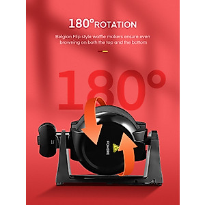 Waffle Maker, Belgian Waffle Maker Iron 180° Flip Double Waffle, 8 Slices, Rotating & Nonstick Plates, Removable Drip Tray Easy to Clean, Cool Touch Handle, Handle Lock for Easy Storage, 1400W (Red)