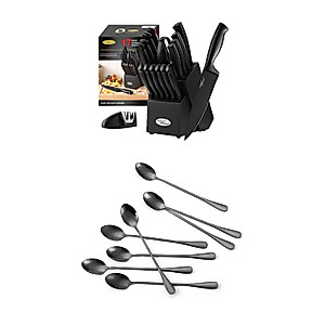 Marco Almond MA23 Kitchen Knife Sets + KYA59 Titanium Coated Stainless Steel Long Handle Spoons