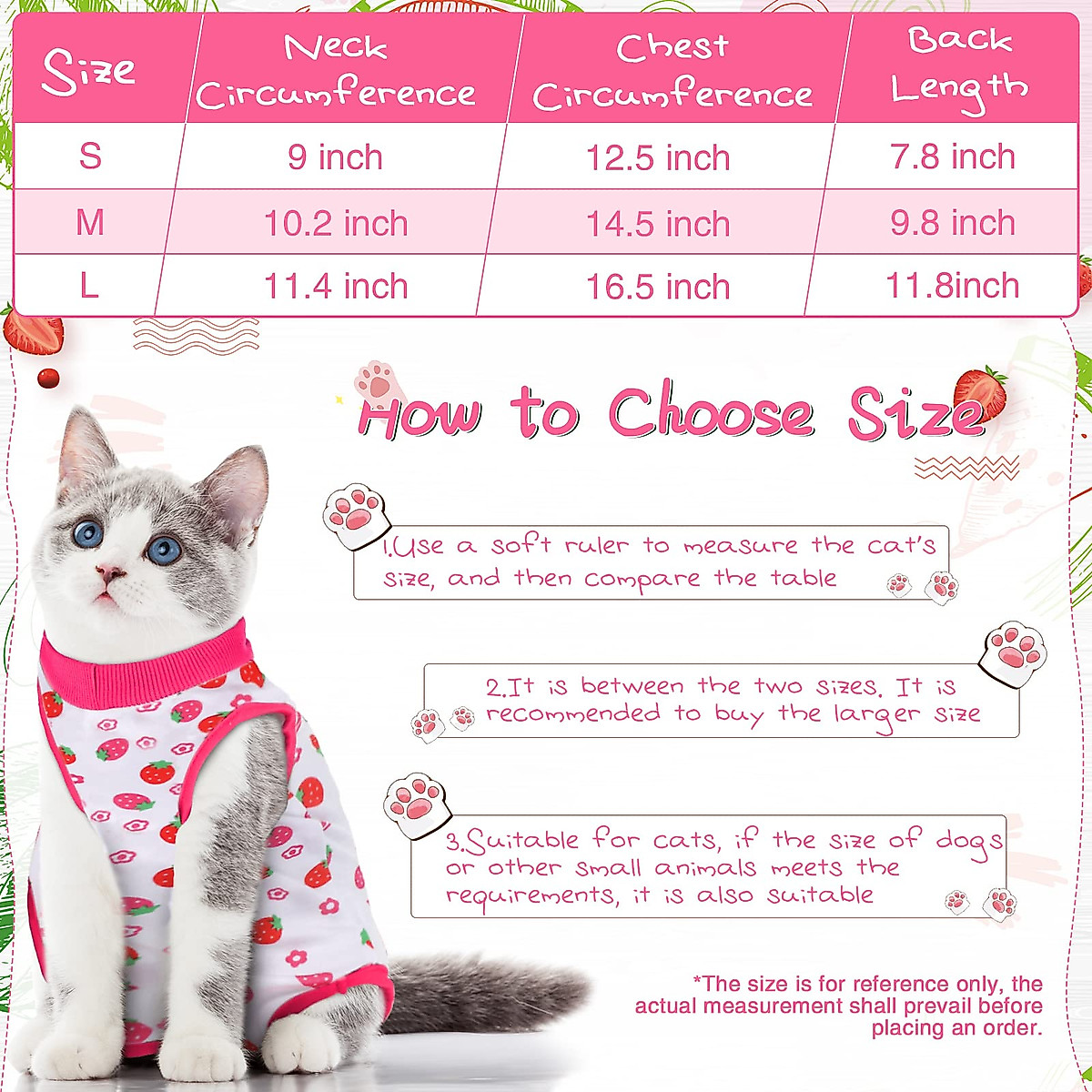 3 Pieces Cat Recovery Suit Kitten Recovery Suit E-Collar Alternative for Cats and Dogs Abdominal Skin Anti Licking Pajama Suit (Fruit Pattern, Medium)