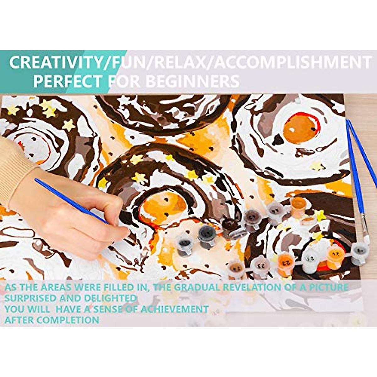 VATO DIY Oil Painting Paint by Numbers kit Canvas Painting for Adults & Kids Beginner,16" x 20"(Starry Sky & Cat)