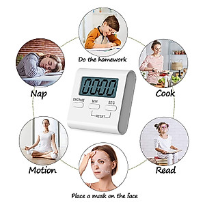 Countdown Timer Alarm Clock Students Training Timing & Digital Kitchen Timer - White 2 Pieces