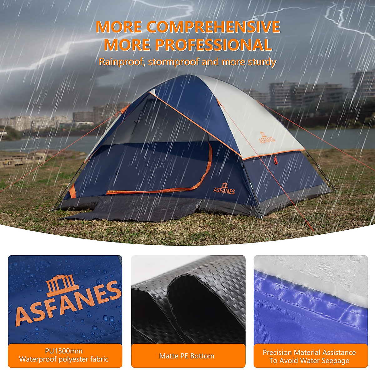ASFANES 2 Person Waterproof Tents for Camping Easy Setup Outdoor Portable Backyard Camping Tents Suitable for Car, Backpacking, Hiking, Picnic or Fishing, Navy Blue
