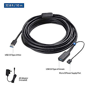 Cable Matters Active USB Extension Cable 32.8 ft / 10m (USB 3.0 Extension Cable Male to Female) Gender Changer with Signal Booster for Oculus Rift S, HTC Vive, Valve Index, Webcam and More