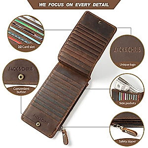 Jack&Chris Leather Multi Card Organizer Wallet Credit Card Holder Thin Wallet with Zipper Pocket,MBNM026 (Dark Brown)