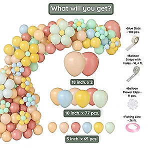 158Pcs Daisy Balloon Garland Kit Pastel Pink Yellow Orange Blue Flower Balloon Arch for Baby Shower, Retro Hippie, One Two Groovy Birthday Party Decorations